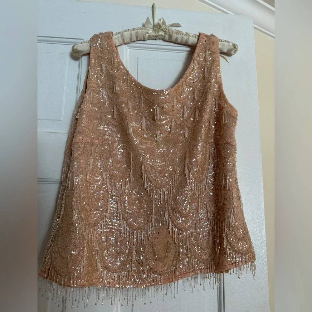 Vintage | Tops | Vintage 95s Sequin Embellished Tan Top | Poshmark